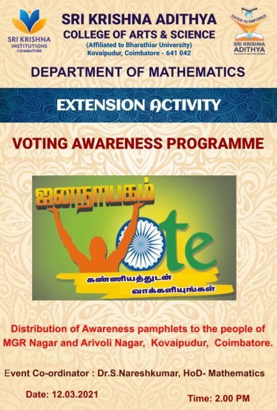 Voting Awareness Programme organized by Department of Mathematics – SKACAS