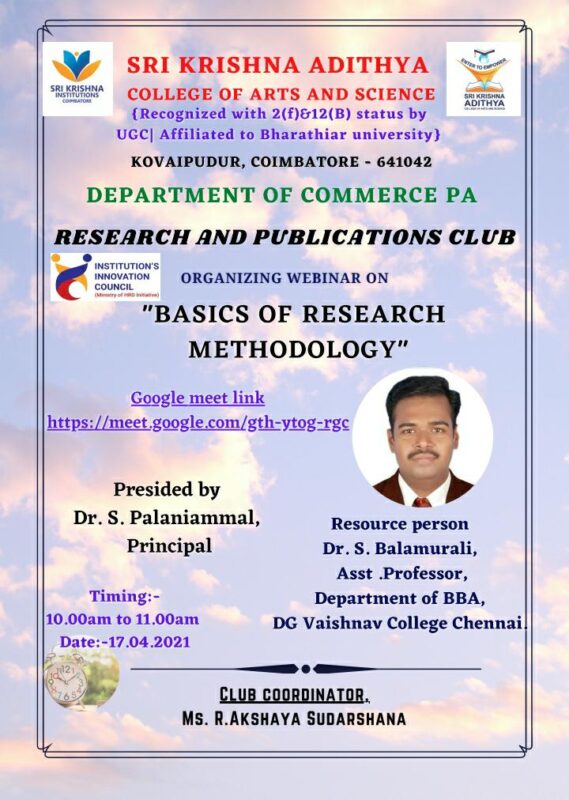 Webinar on BASICS OF RESEARCH METHODOLOGY – SKACAS