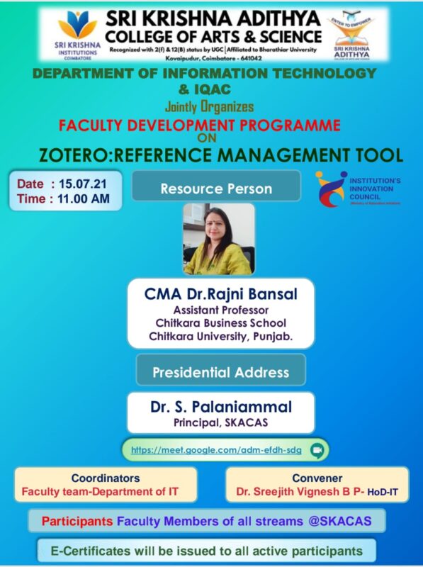 Faculty Development Programme on “Zotero:Reference Management Tool ...