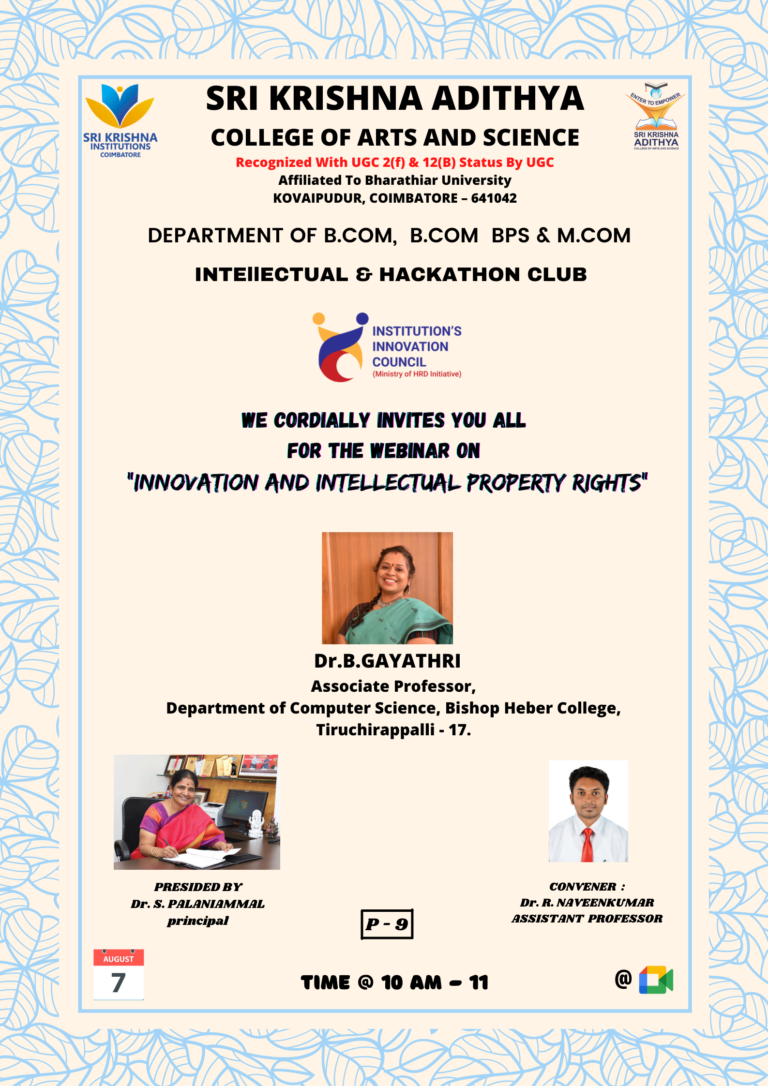 Webinar on Innovation and Intellectual property rights – SKACAS